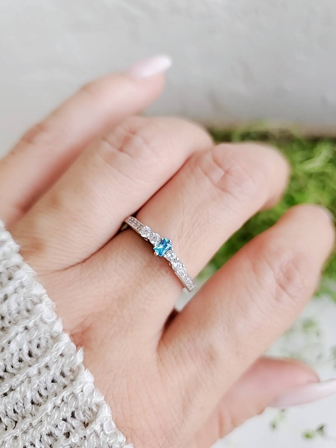 Dainty Aquamarine Ring, Sterling Silver Women Ring, Promise Ring ...