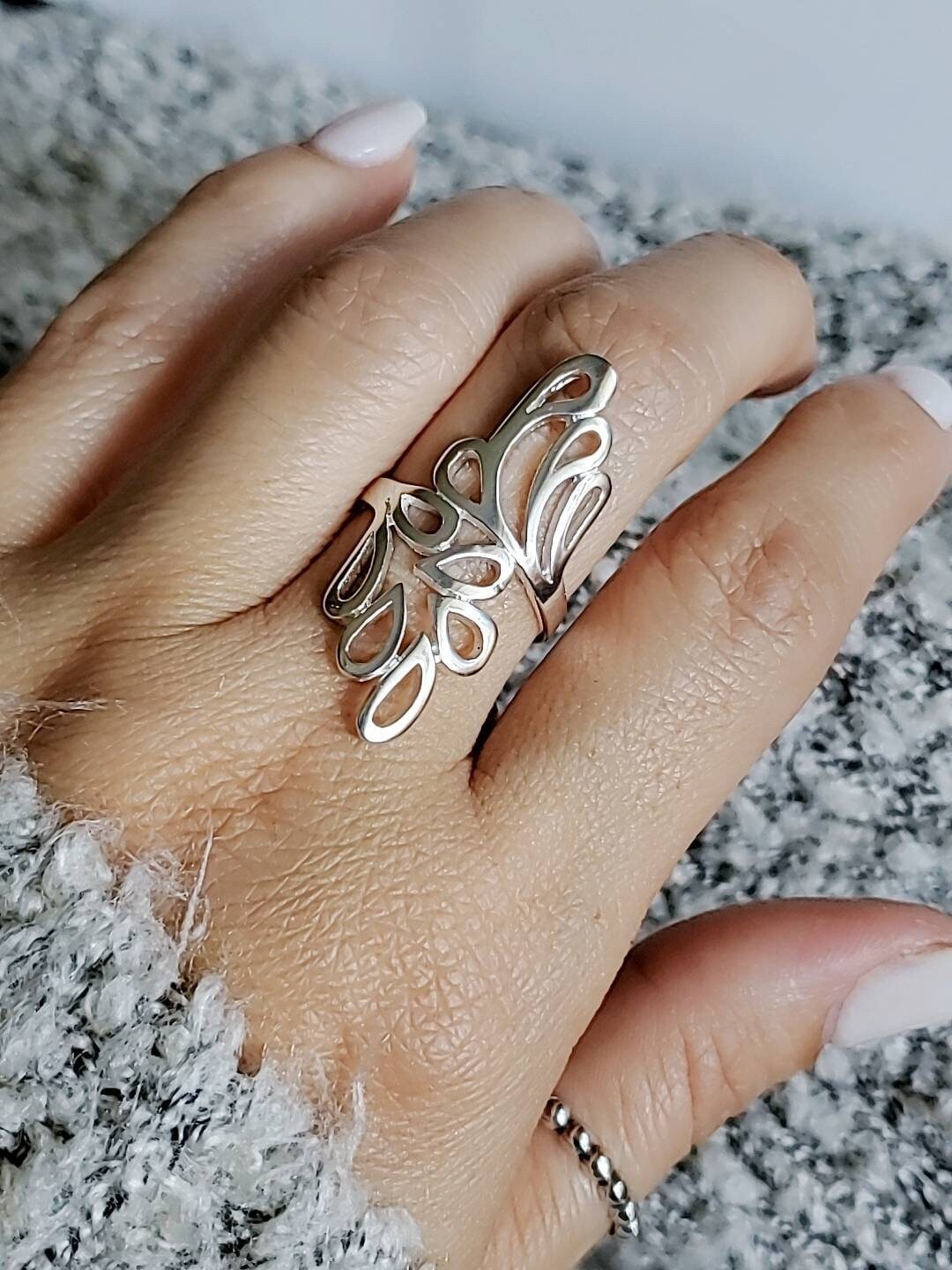 Sterling Silver Shield Ring, Leaf Ring, Women Statement Ring, Silver Ring, 925 Ring, Boho Chic ...