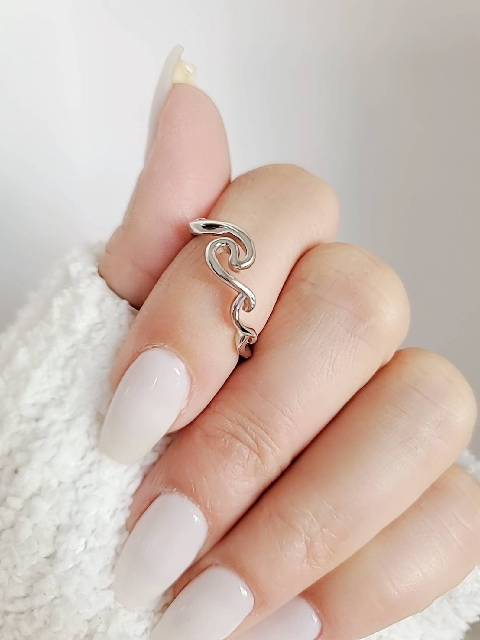 Sterling Silver Waves Ring, Rolling Wave Ring, Beach Wave Ring, Ocean Tide Ring, 925 Stamped ...
