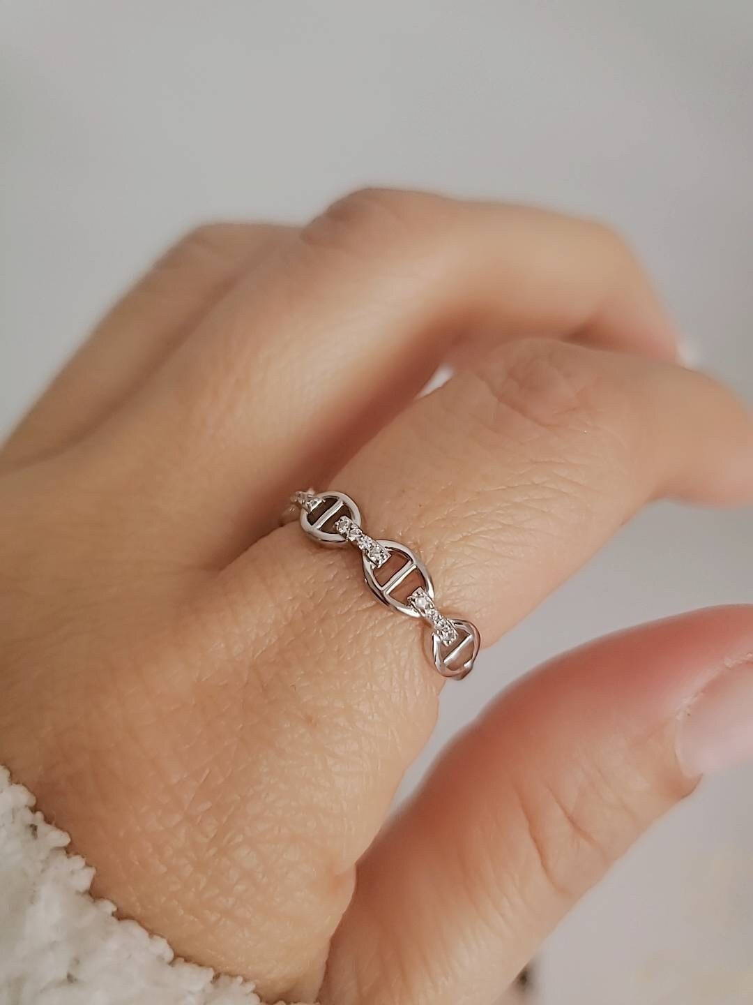 Chain Ring, Sterling Silver Women Ring, Simple Chain Ring, Stacking ...