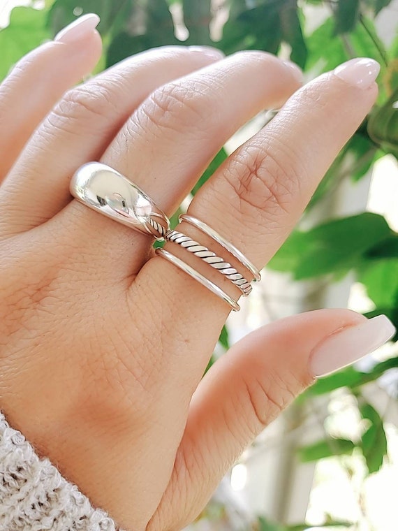 Triple Band Ring Three Stacking Ring Set Adjustable Sterling | Etsy
