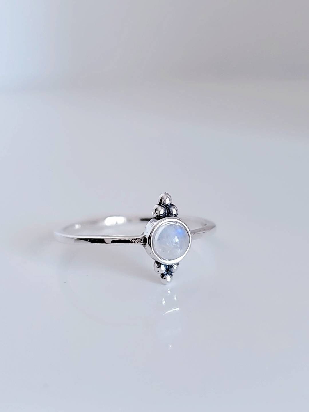 Sterling Silver Moonstone Ring, Women's Ring, Dainty Rainbow Moonstone ...