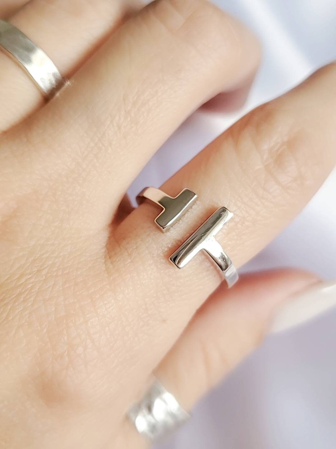Bar Ring, Sterling Silver Ring, Double Bar Ring, T Ring, Statement Ring ...