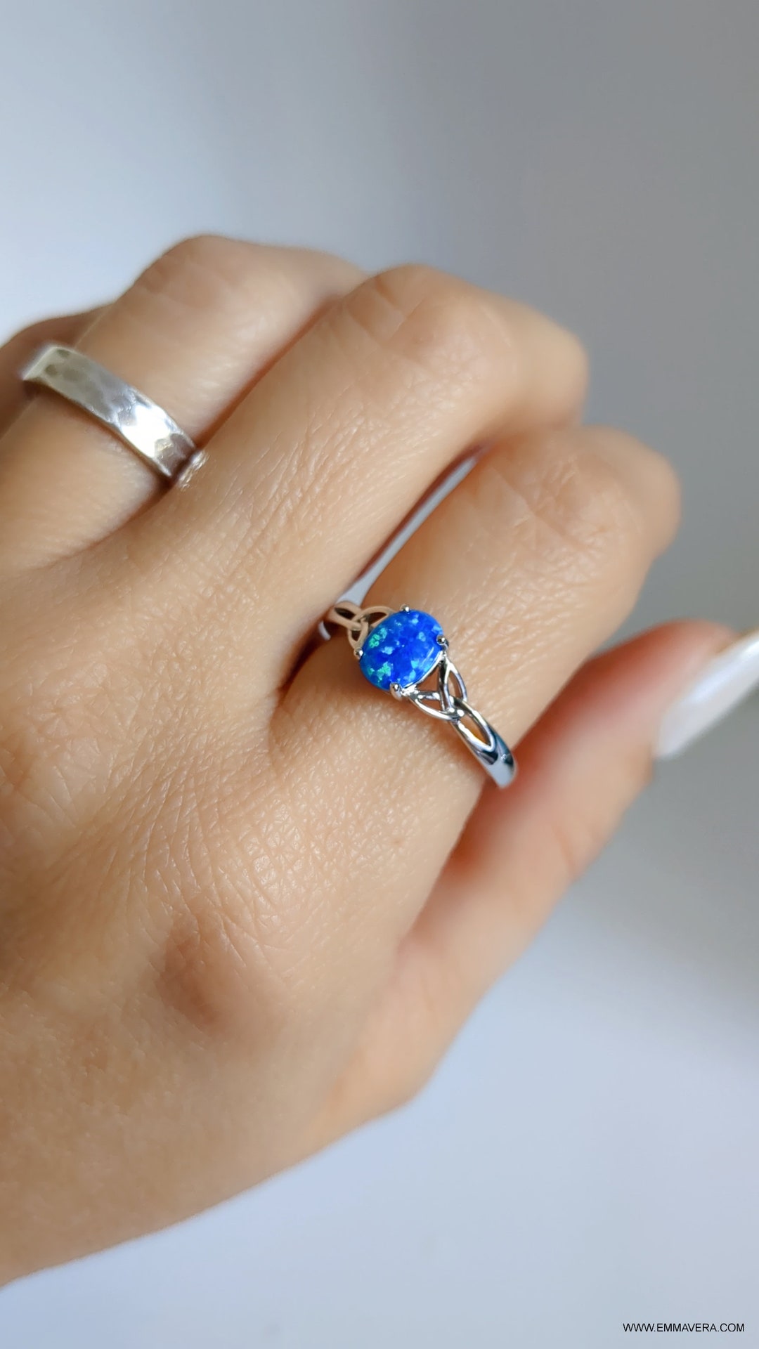 Blue Opal Celtic Ring, Sterling Silver Women Ring, Scottish Ring, Irish ...