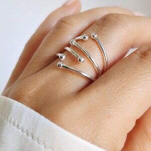 Sterling Silver Ring, Multi Beads Ring, Adjustable Ring, Statement Silver Ring, Tiny Balls Ring ...