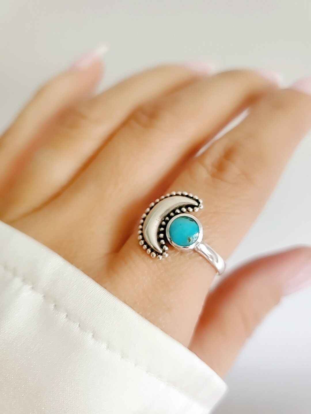 Sterling Silver Crescent Turquoise Moon, Mandala Moon Ring, 925 ...