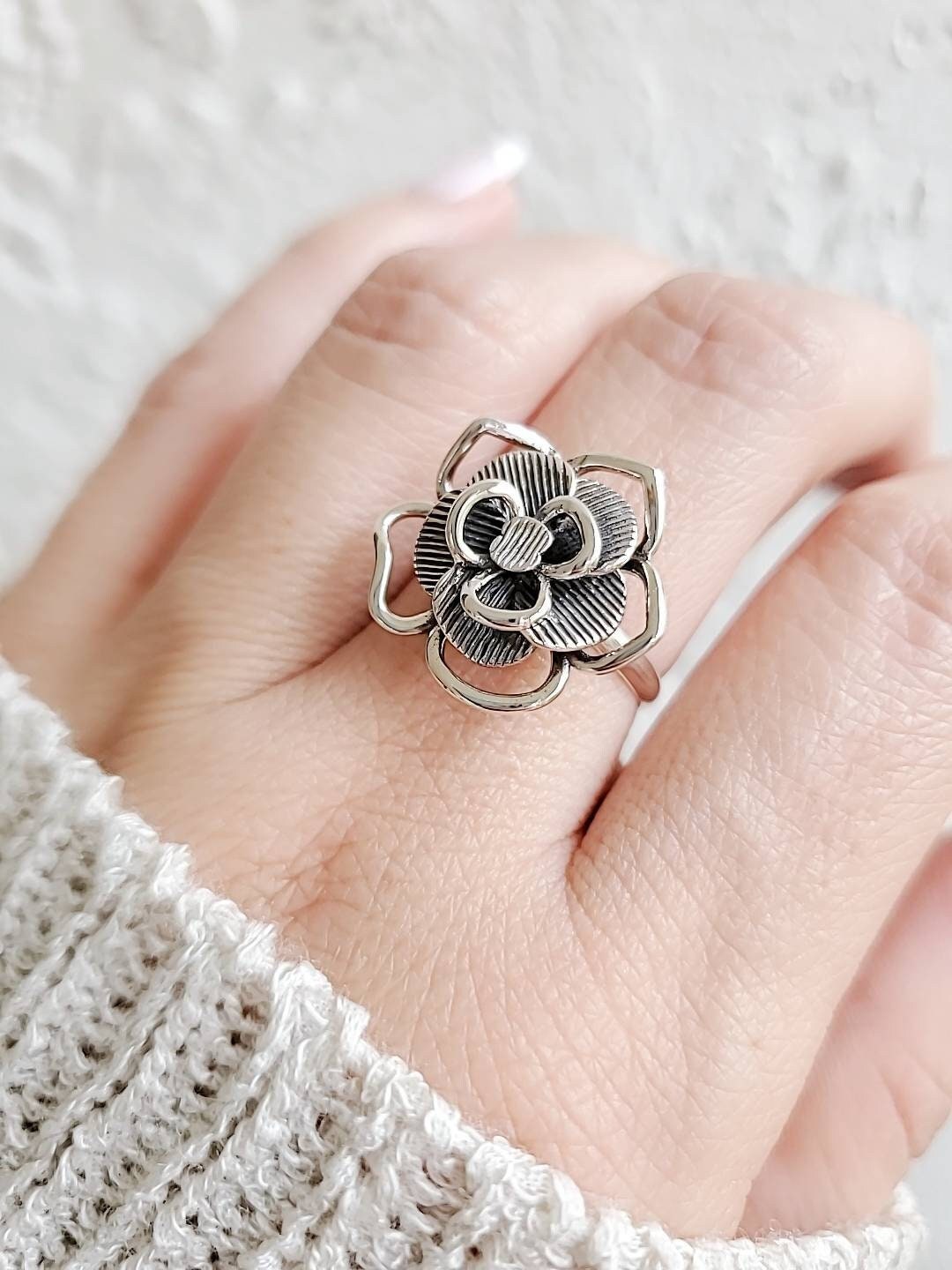 Flower Ring, Sterling Silver Ring, Statement Women Ring, Women's Flower ...
