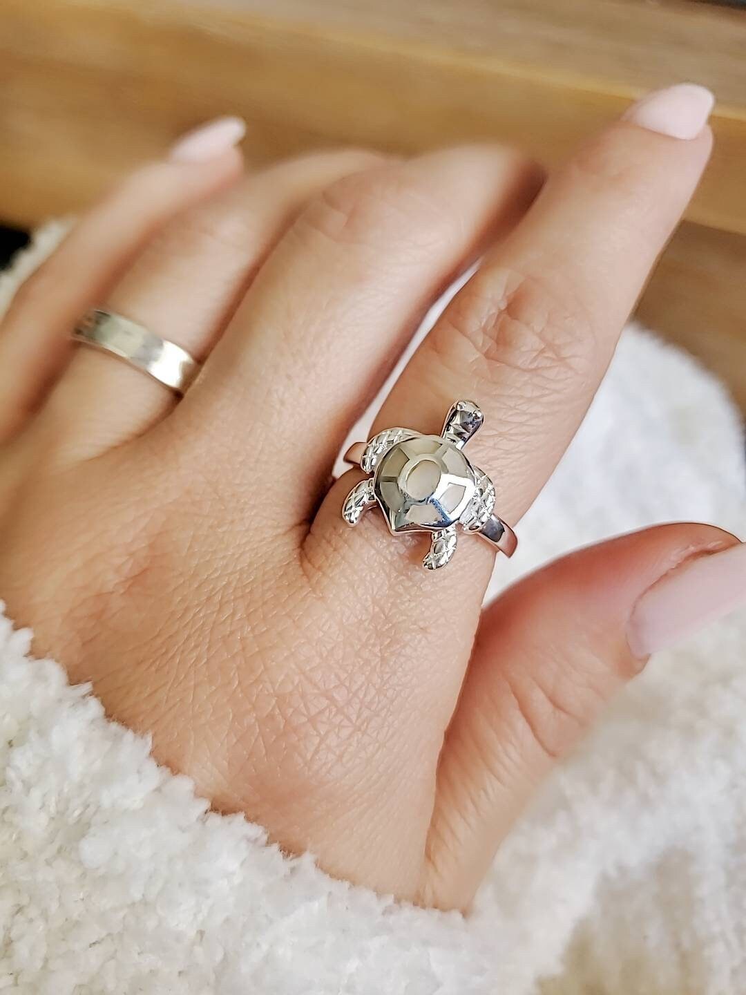 Mother of Pearl Turtle Ring, Sterling Silver Women Ring, 925 Stamped ...