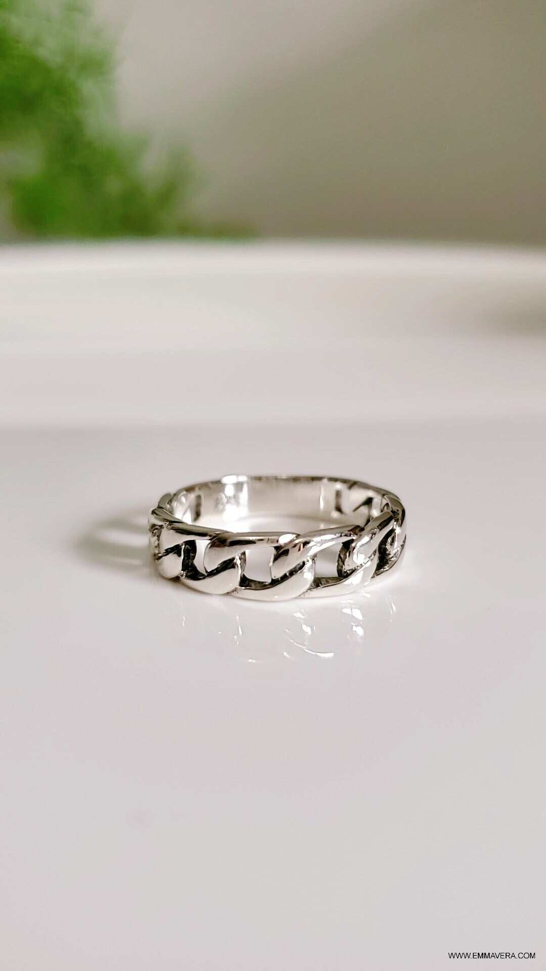Sterling Silver Chain Ring, 4mm Womens Band, Thumb Ring, Stacking Ring ...