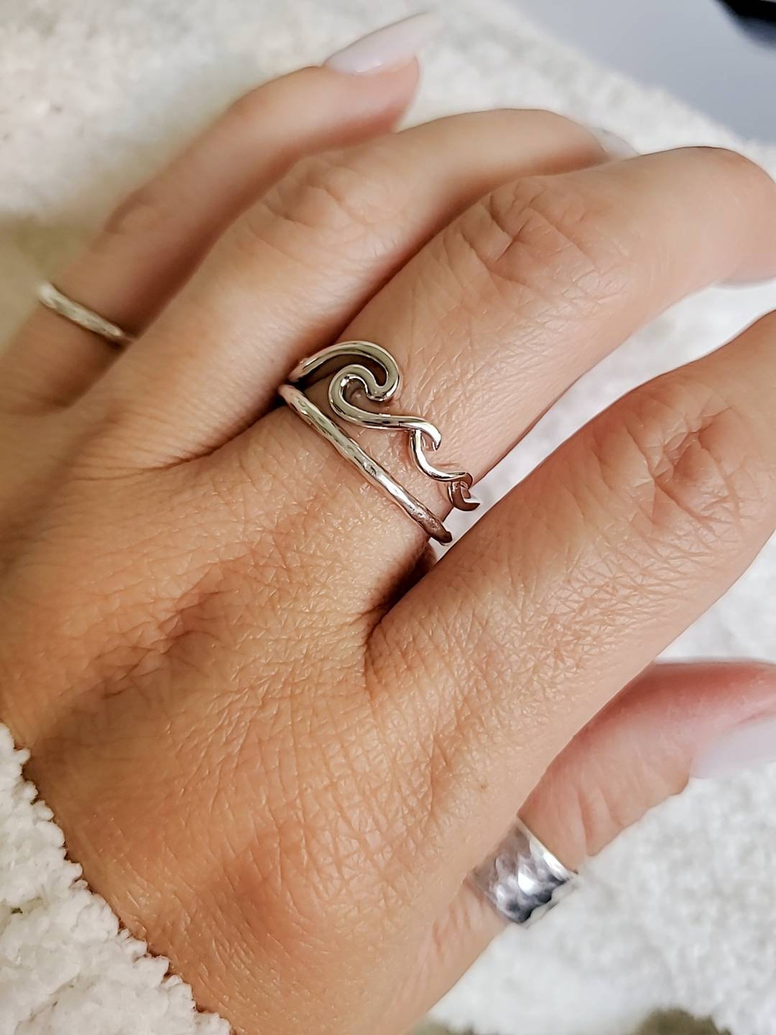 Sterling Silver Waves Ring, Rolling Wave Ring, Beach Wave Ring, Ocean Tide Ring, 925 Stamped ...