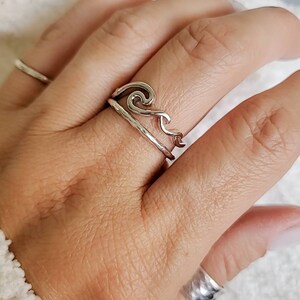 Sterling Silver Waves Ring, Rolling Wave Ring, Beach Wave Ring, Ocean Tide Ring, 925 Stamped ...