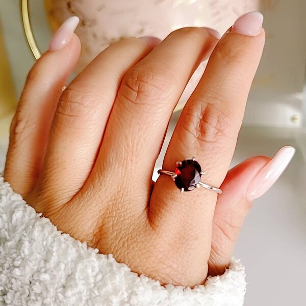 Garnet Ring Silver - Etsy
