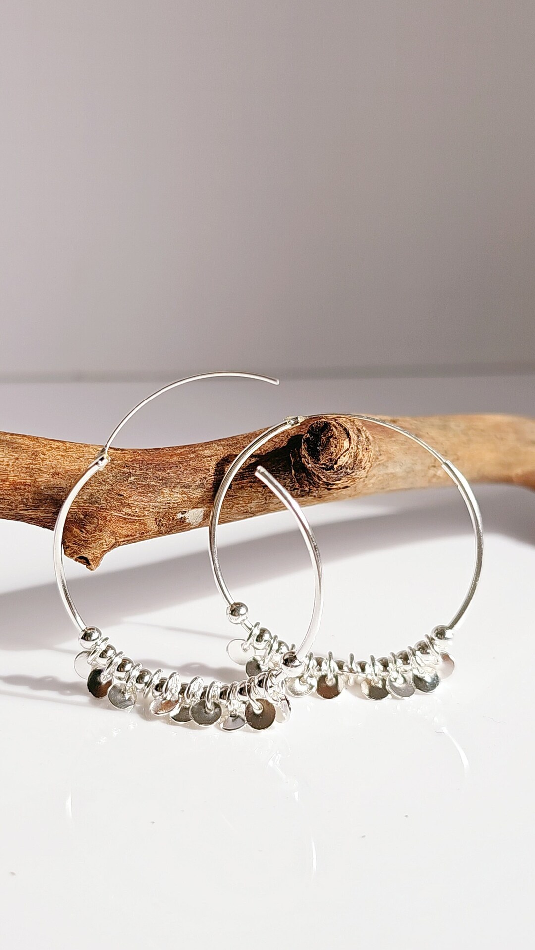 Sterling Silver Dangling Discs Hoops, Lightweight Hoops, 925 Stamped ...