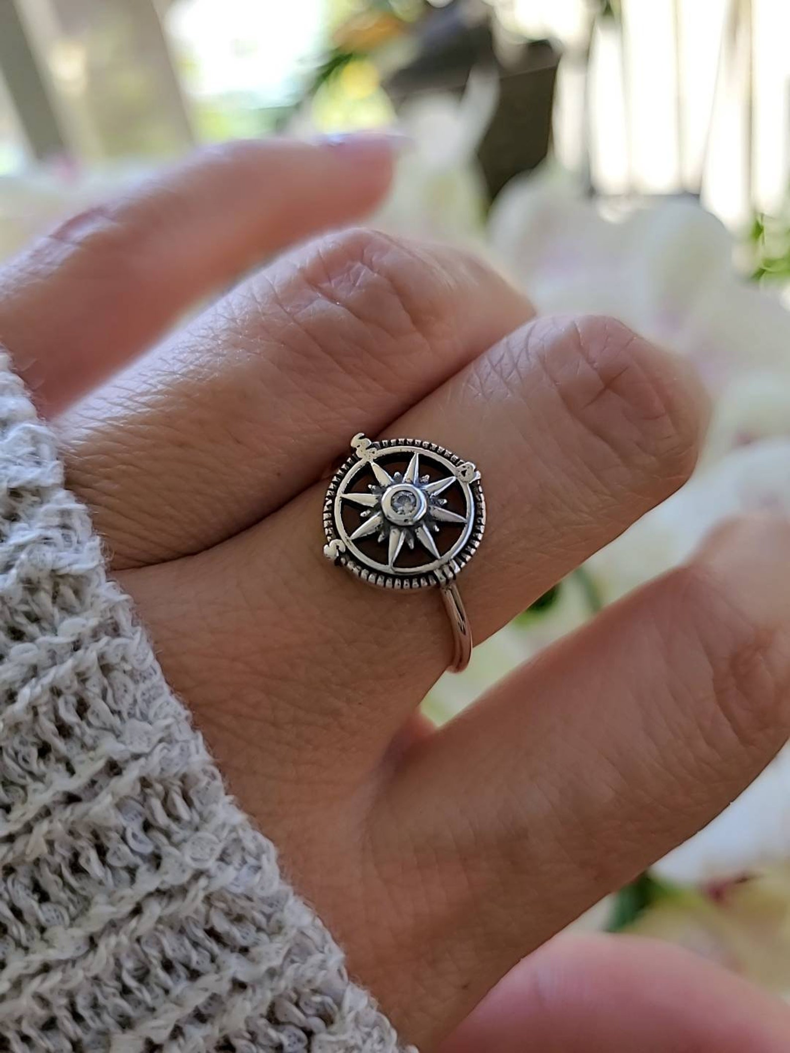 Nautical Compass Ring Sterling Silver Women's Ring 925 - Etsy