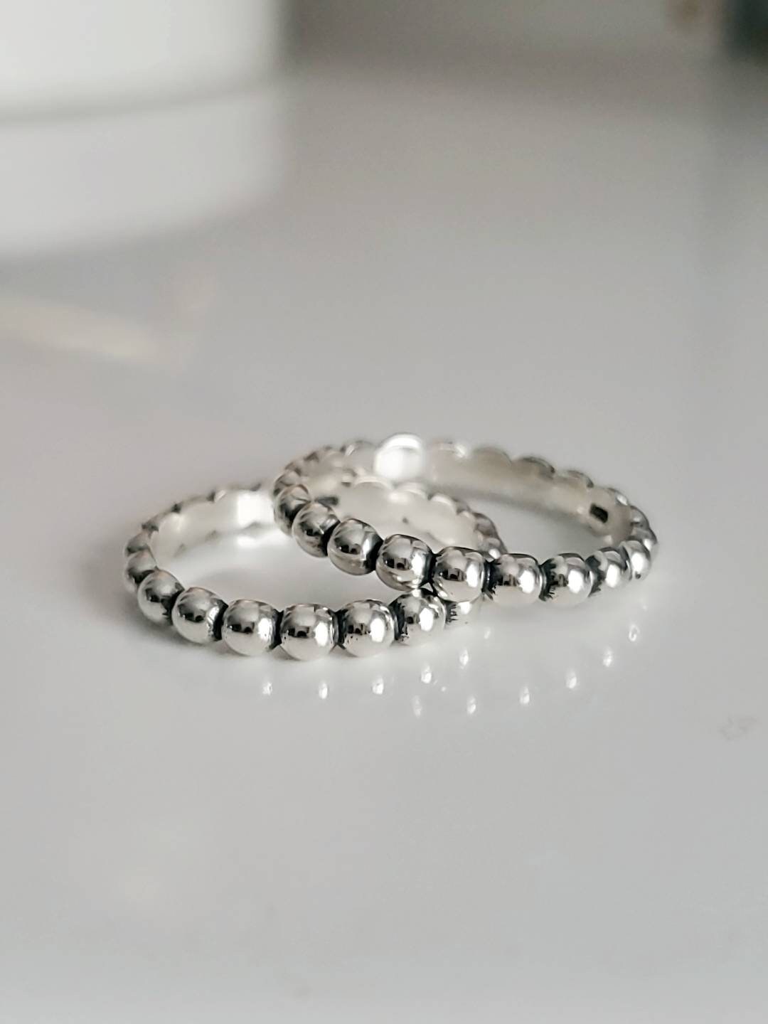 Silver Beaded Stacking Ring, Sterling Silver Women's Ring, Stack Thumb ...