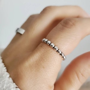 Silver Beaded Stacking Ring, Sterling Silver Women's Ring, Stack Thumb Band, High Polished, Bead ...