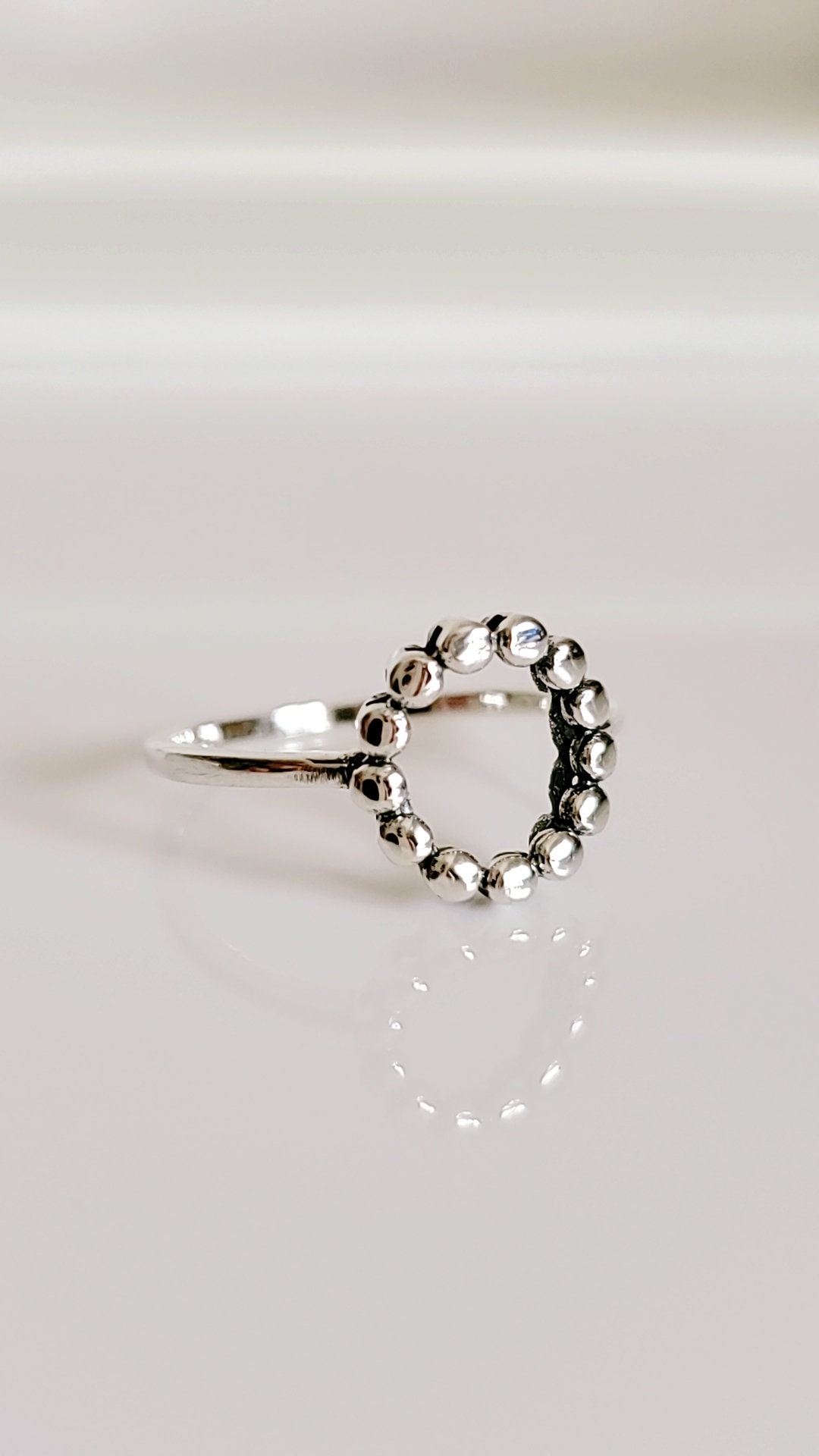 Sterling Silver Open Beaded Circle Ring, Halo Women's Ring, O Ring, Stack Ring, Simple Ring ...