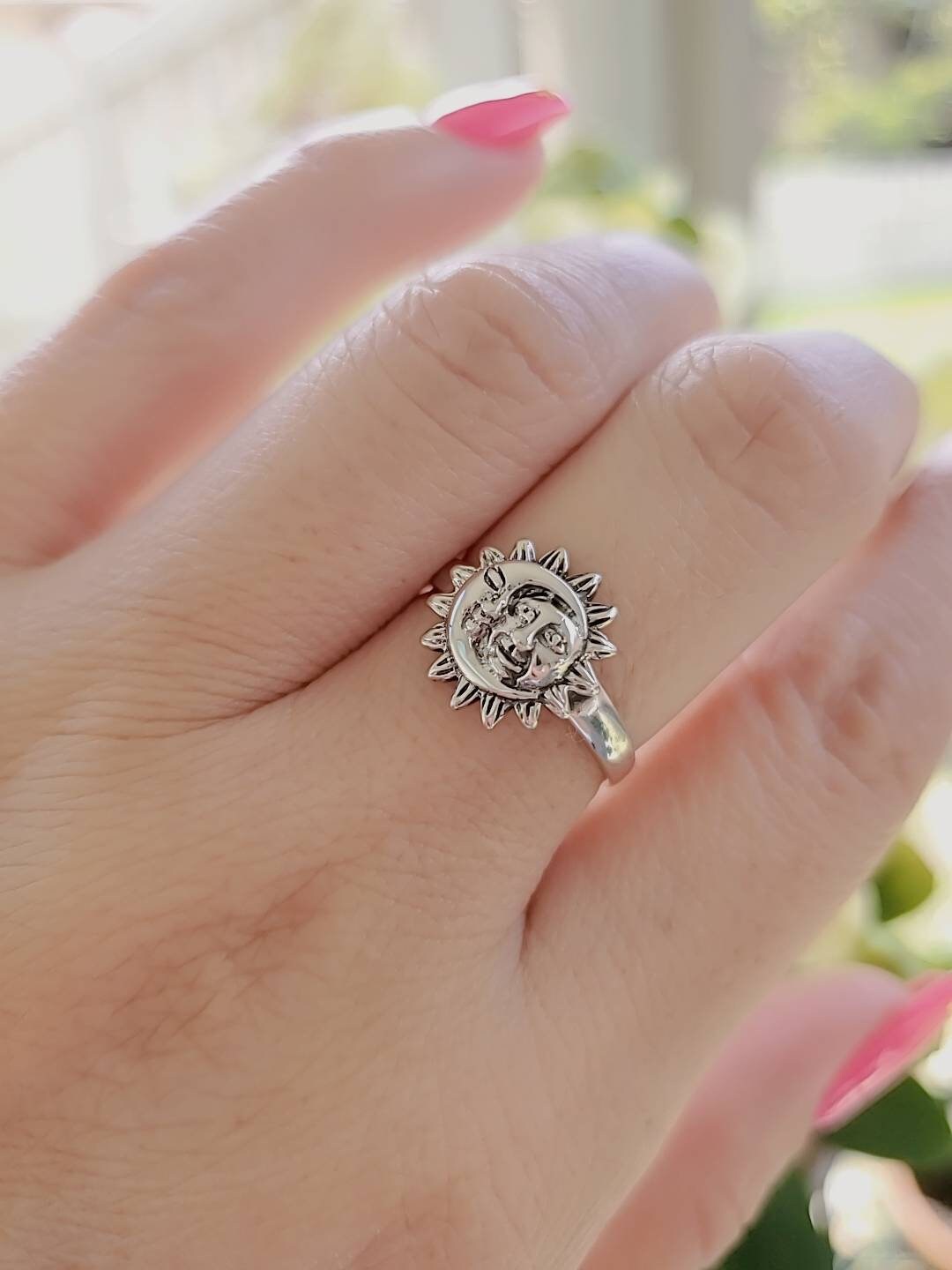 Moon Sun Face Ring Sterling Silver Women Ring Crescent - Etsy