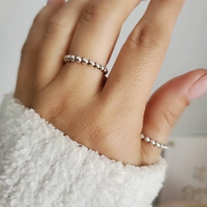 Silver Beaded Stacking Ring, Sterling Silver Women's Ring, Stack Thumb Band, High Polished, Bead ...