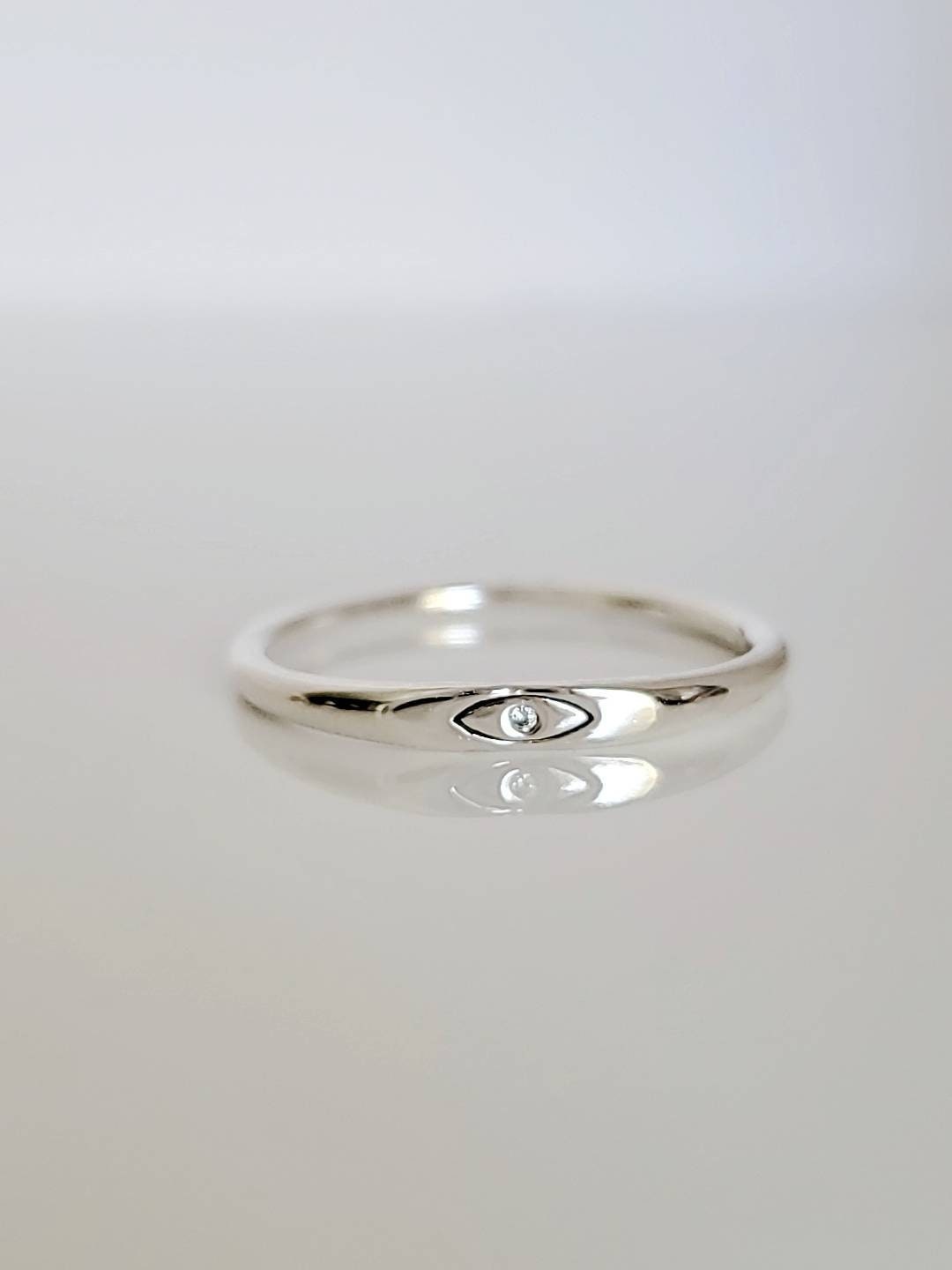 14YG over .925 Sterling Silver Blue & White Diamond Evil Eye Band Style ...