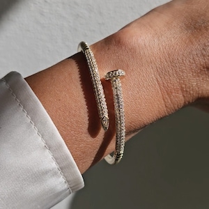 Dainty Gold Bangle Bracelet, Women's Gold Bangle, Simulated Diamonds ...
