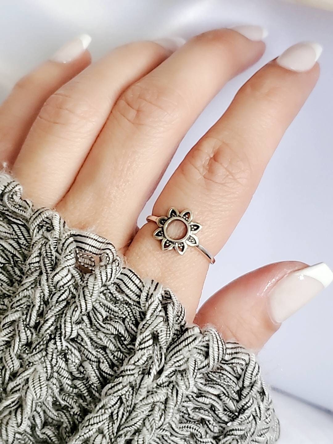 Sun Flower Sterling Silver Ring, Floral Ring, Dainty Women's Ring ...