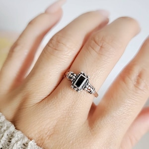 Sterling Silver Onyx Ring, Women's Ring, Bali Onyx Ring, Minimalist Ring, Genuine Onyx, 925 ...