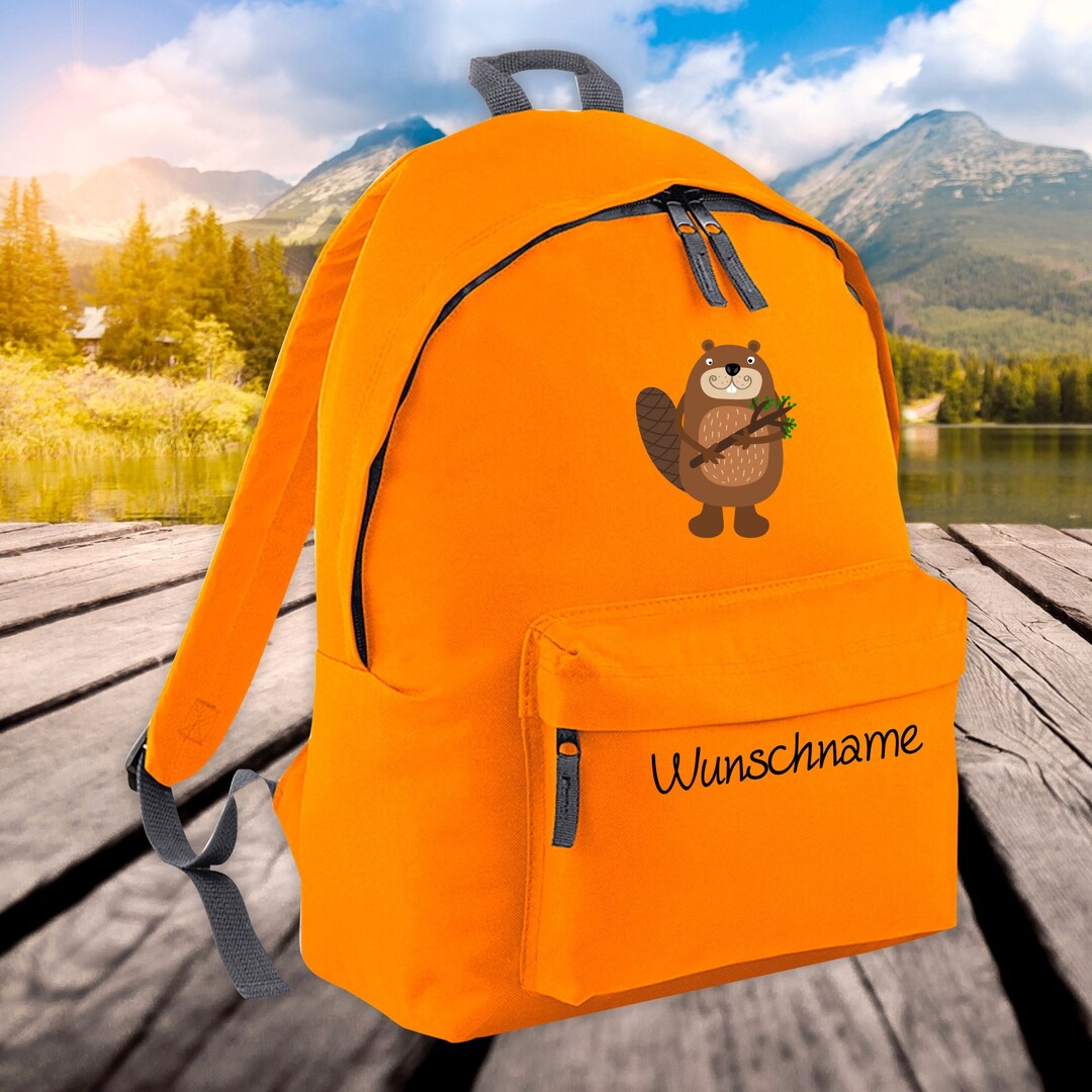 Children Backpack Animals Beaver With Desired Name Wish Text Kita - Etsy