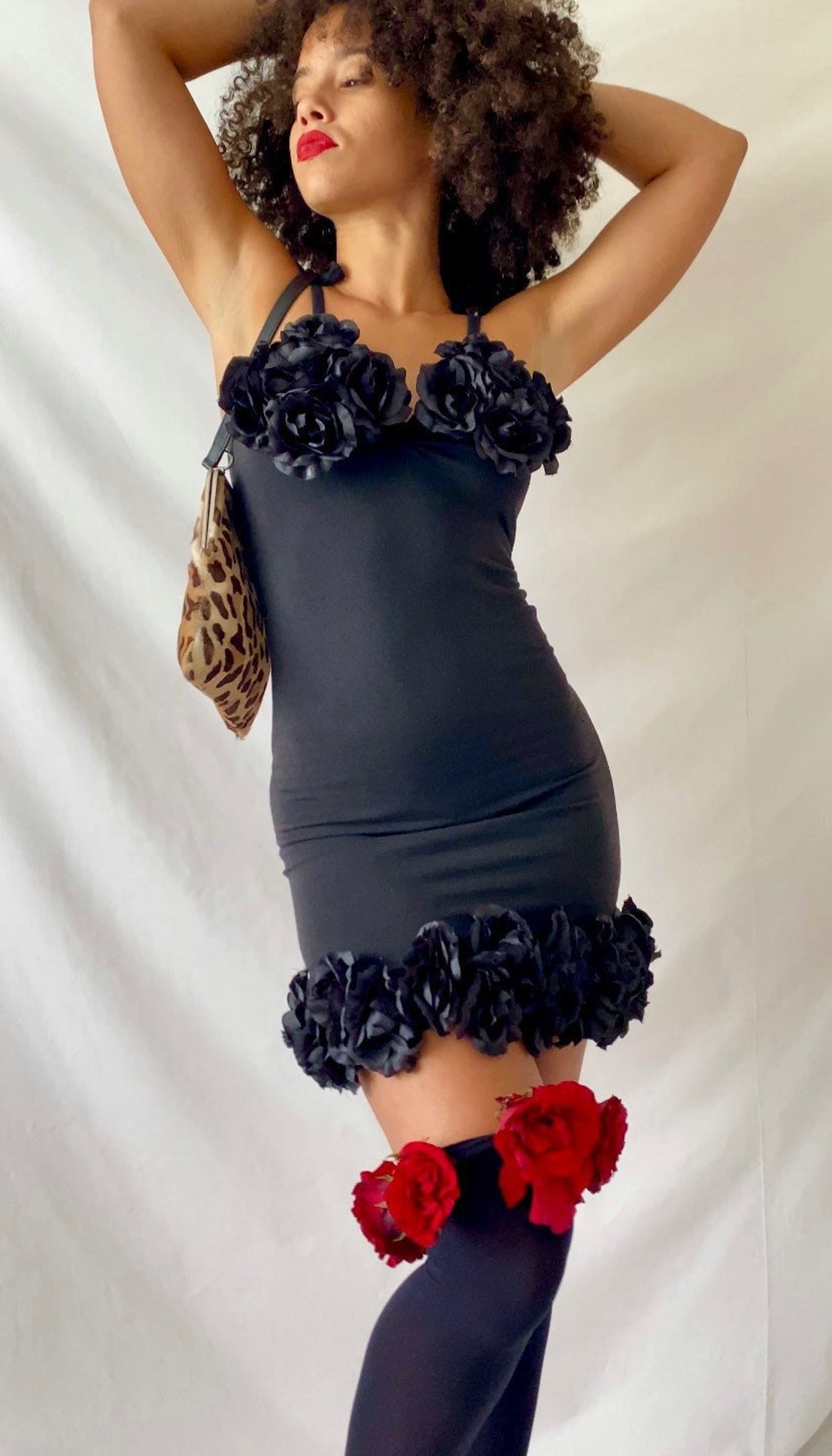 Vintage 90s Rachel London Black Rose Appliqué Mini Dress / - Etsy