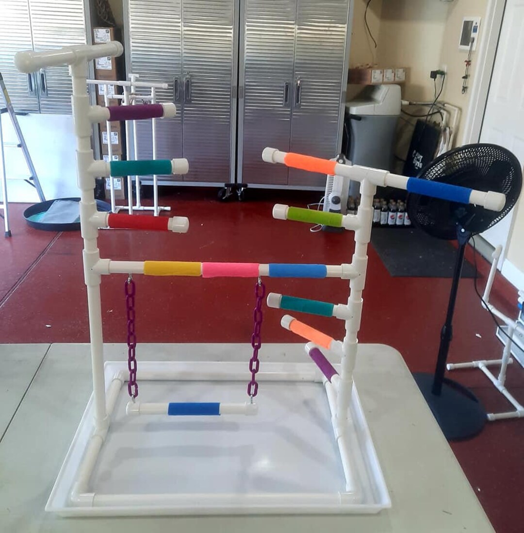 3/4" PVC Parrot Perch Fun Gym\stand With Steps Pan and Swing! **FREE ...