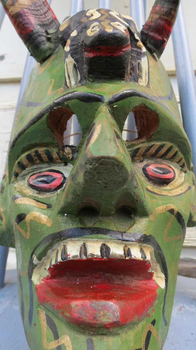 Antique Horned Guerrero Mask Mexican Folk Art - Etsy