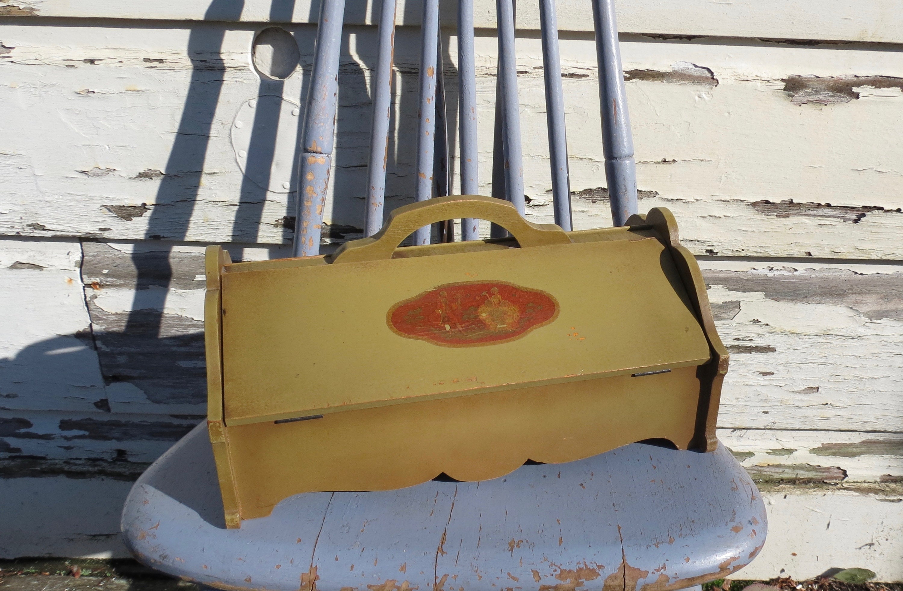 Vintage Fold-out Sewing Box Wooden, Olive Green With Victorian Era ...