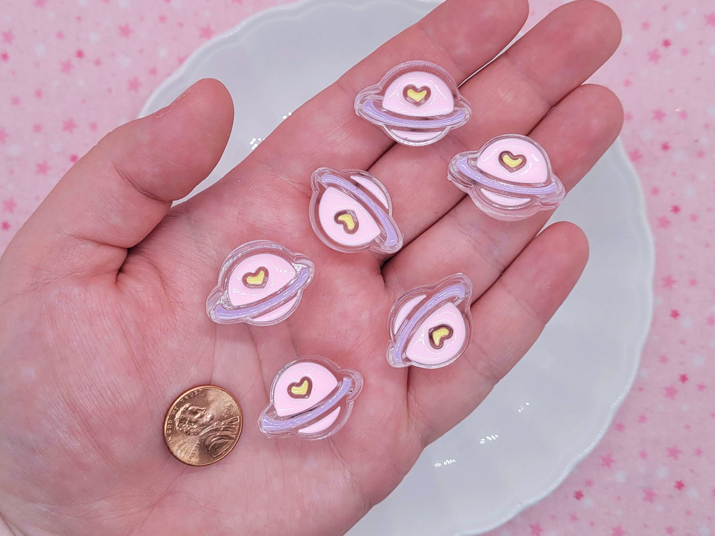 JUMBO 26mm Enamel & Acrylic Planet Beads ~ Kawaii Pink and Purple ...