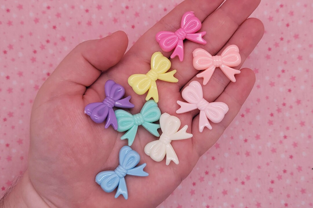 24 Pcs Pastel Acrylic Bow Knot Beads ~ Multicolor Rainbow Kawaii ...