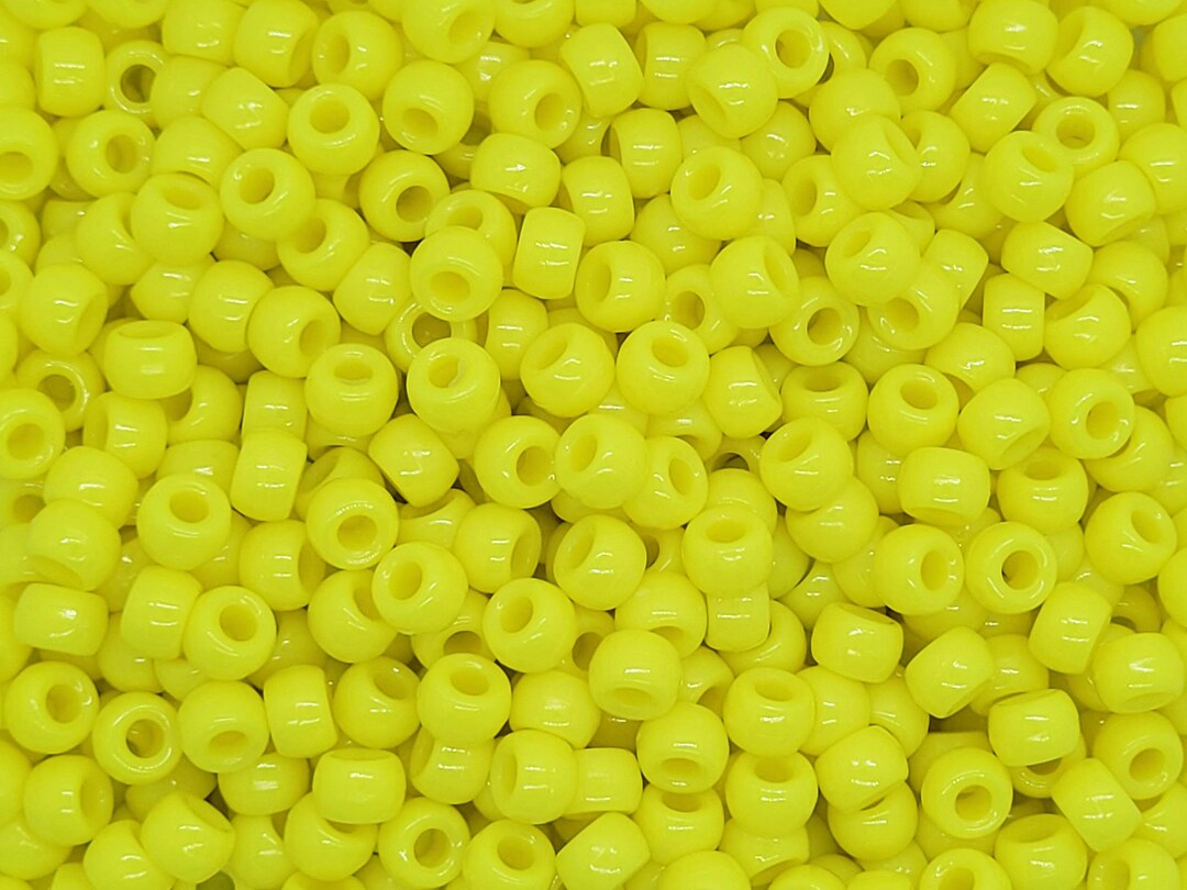 NEON YELLOW 6mm X 9mm Opaque Acrylic Pony Beads ~ Plastic Bulk Beads ...