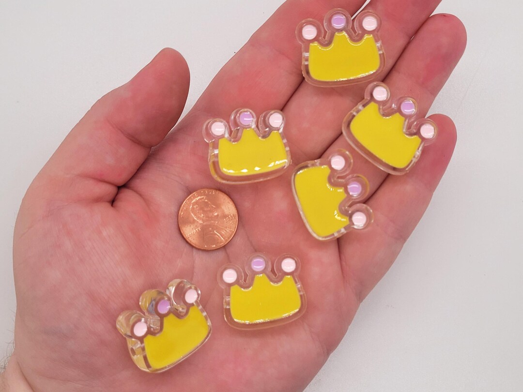 JUMBO 25mm Enamel & Acrylic Crown Beads ~ Kawaii Yellow Crowns With ...