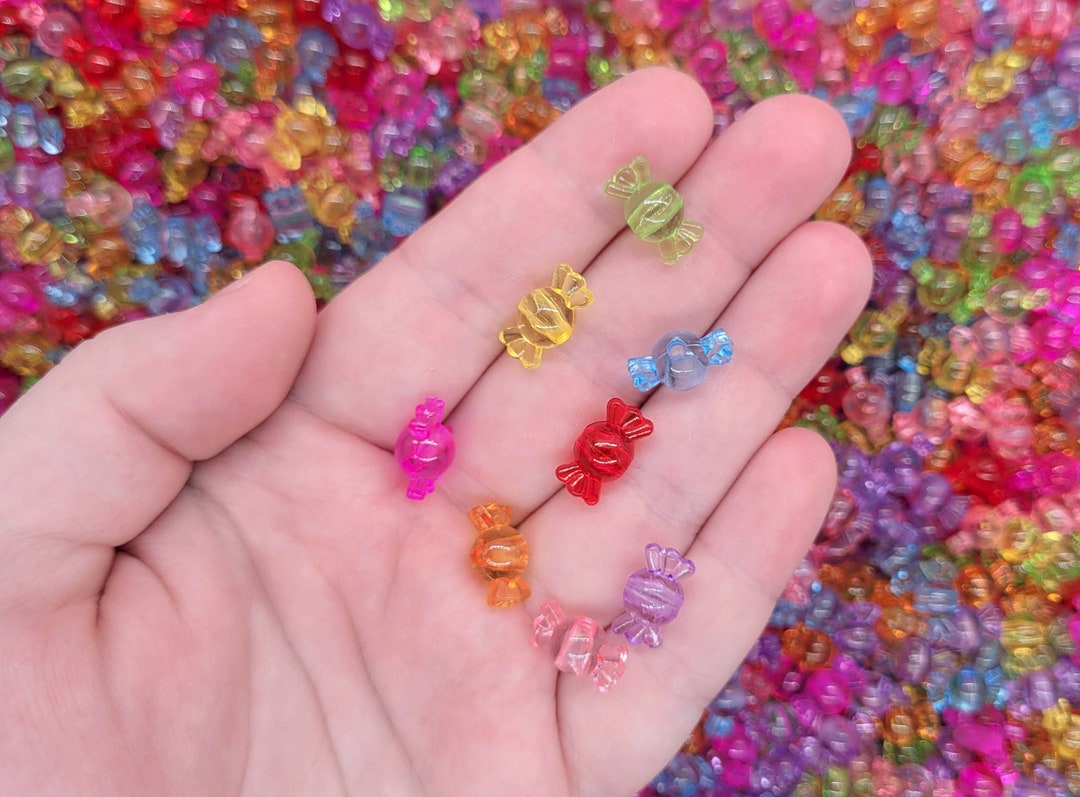 50 Pcs Clear Acrylic Kawaii Candy Beads ~ Multicolor Rainbow Cute ...