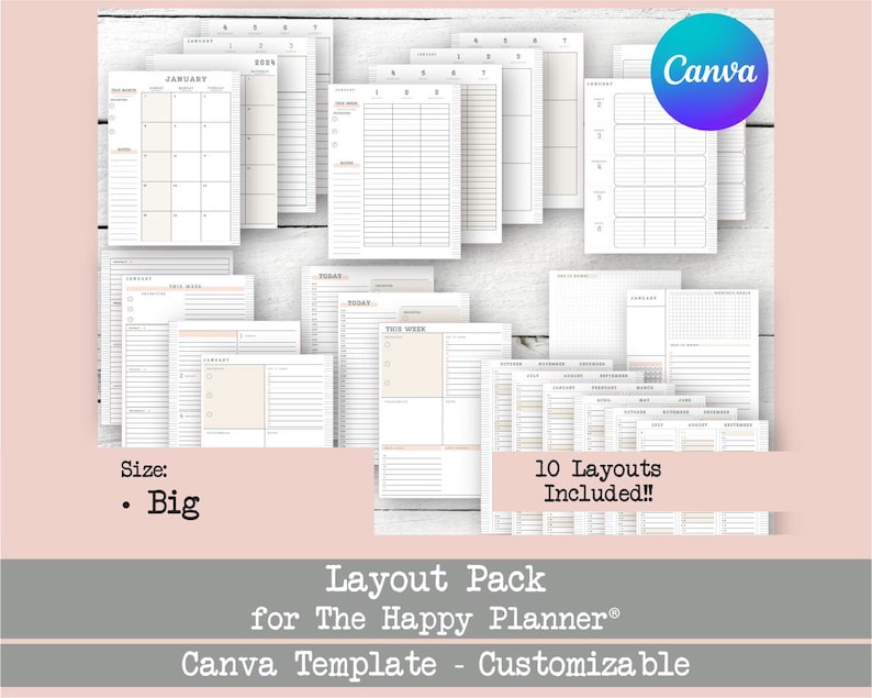 Canva Layout Pack for the Happy Planner® - Size: Big/8.5"x11” - Etsy
