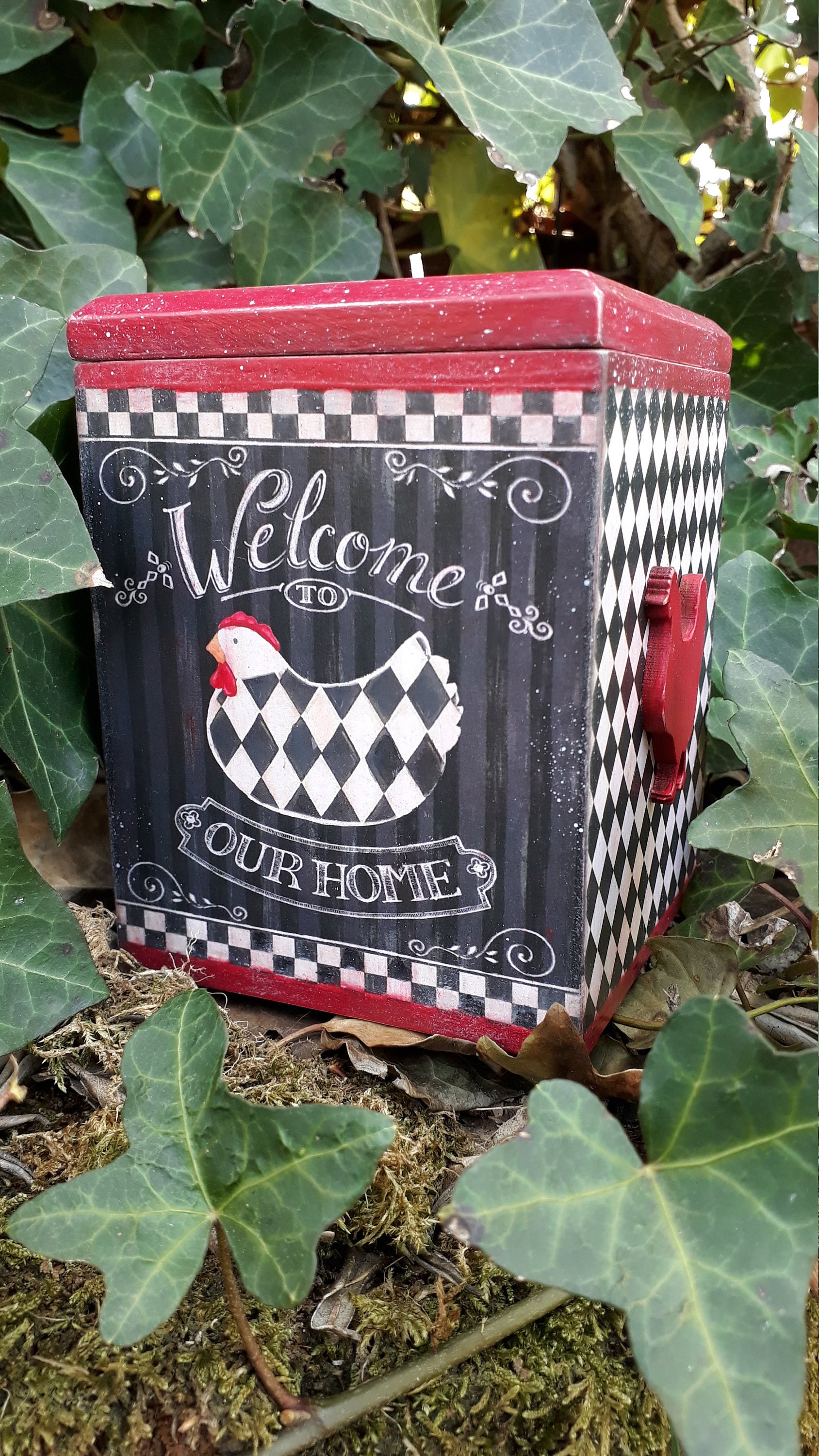 Wooden Rooster Box With Lid Tealight Holder, Vintage Look Box ...