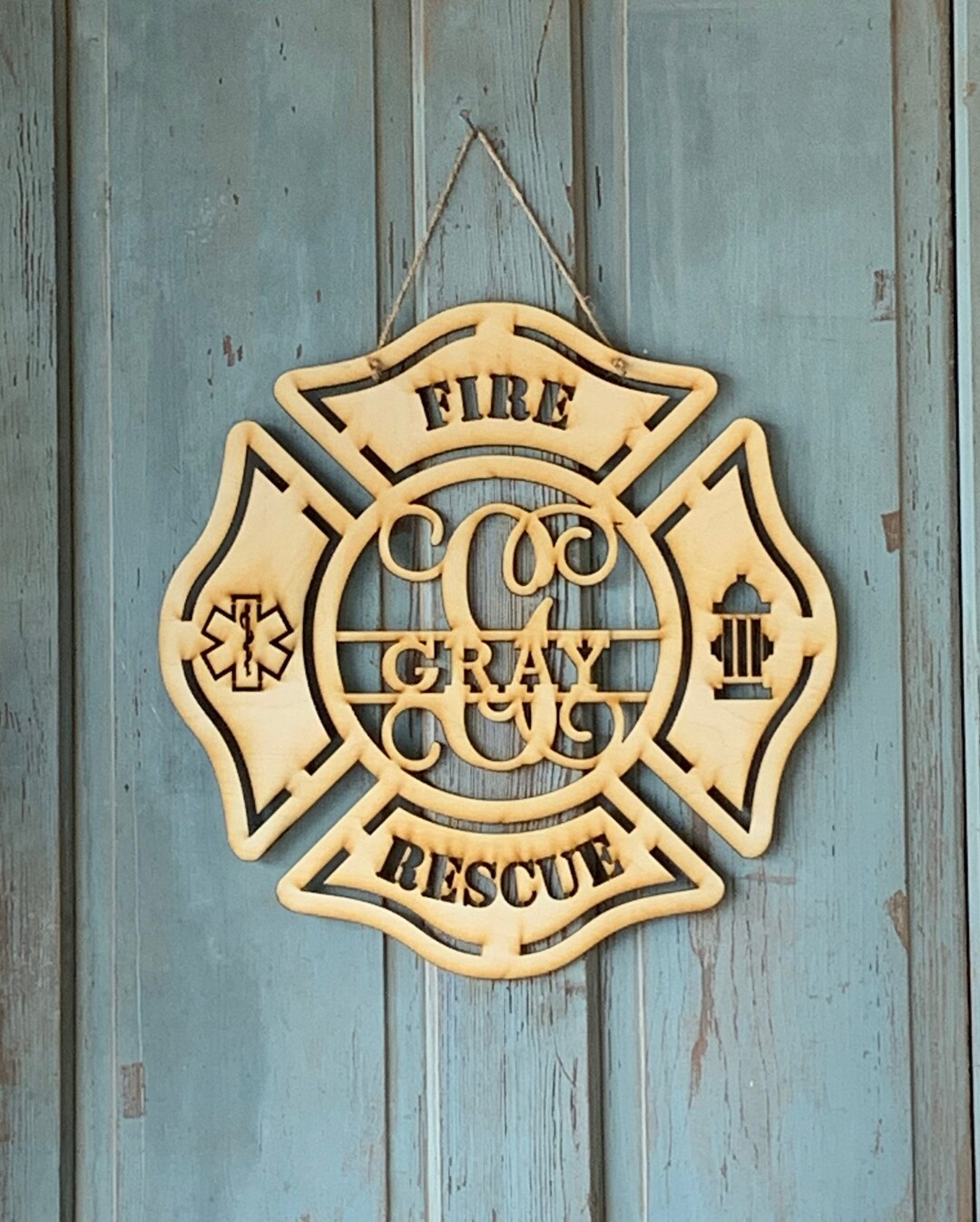 Maltese Cross Wood Door Hanger, Star of Life, Firefighter Wreath, EMT ...