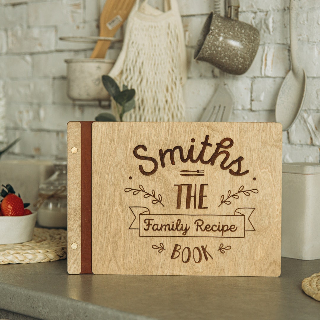 Custom Christmas Gift, Wooden Recipe Book, Wood Cookbook With Leather ...