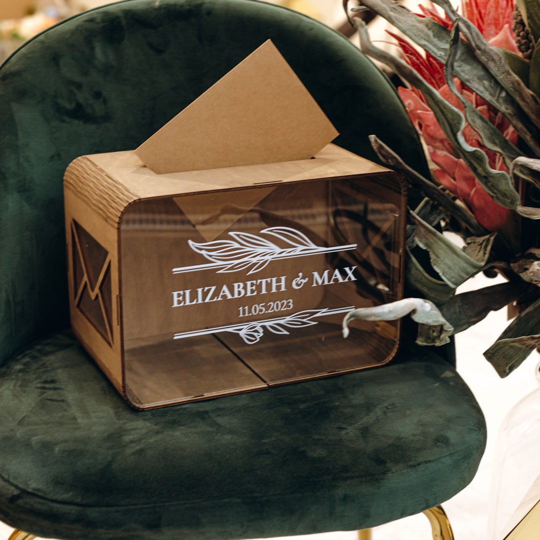 Custom Acrylic Gift Card Box With Slot, Rustic Boho Nature Wedding ...