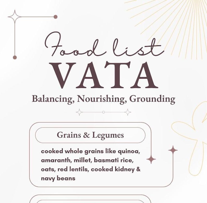 Ayurveda Nutrition: Vata Food List - Etsy UK