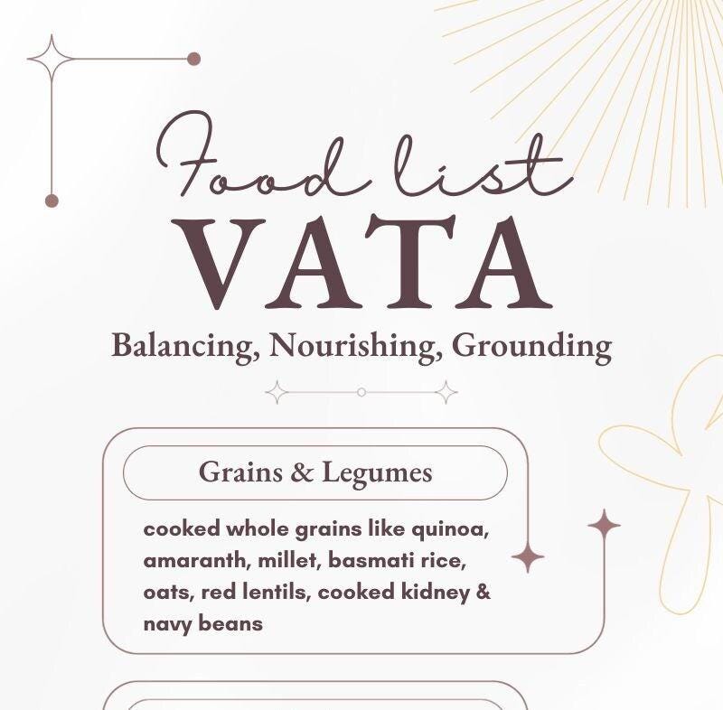 Ayurveda Nutrition: Vata Food List - Etsy UK