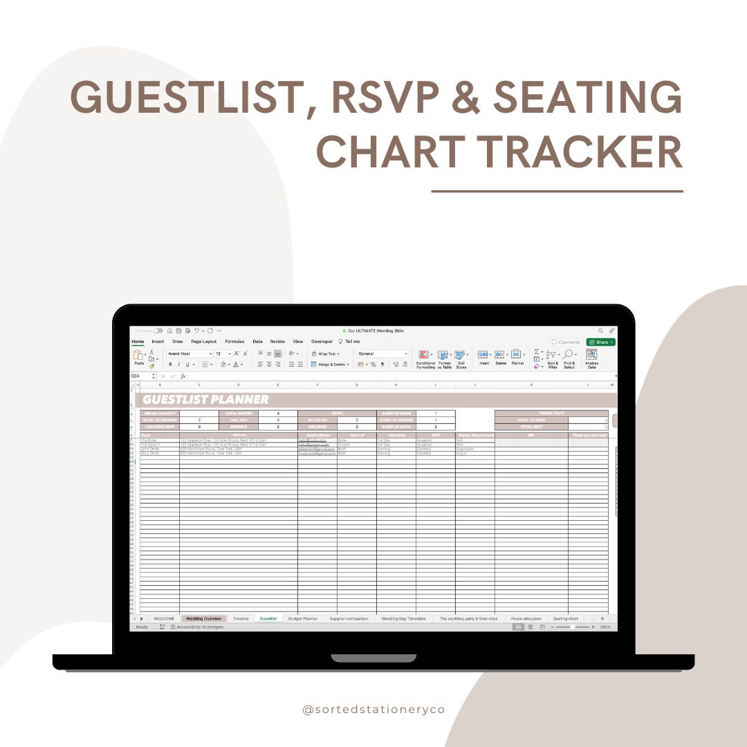 Digital Guestlist, RSVP & Seating Chart Tracker - Etsy