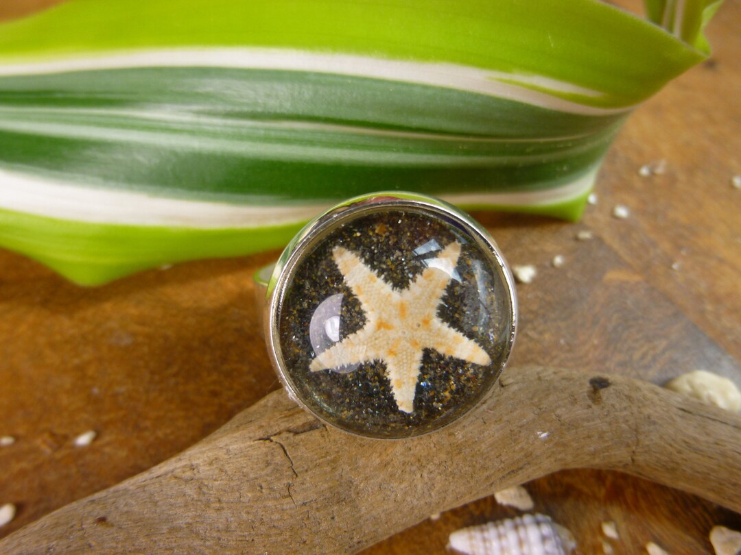 Maritimer Ring Echter Seestern & Lavasand Naturschmuck, , Lavaschmuck ...