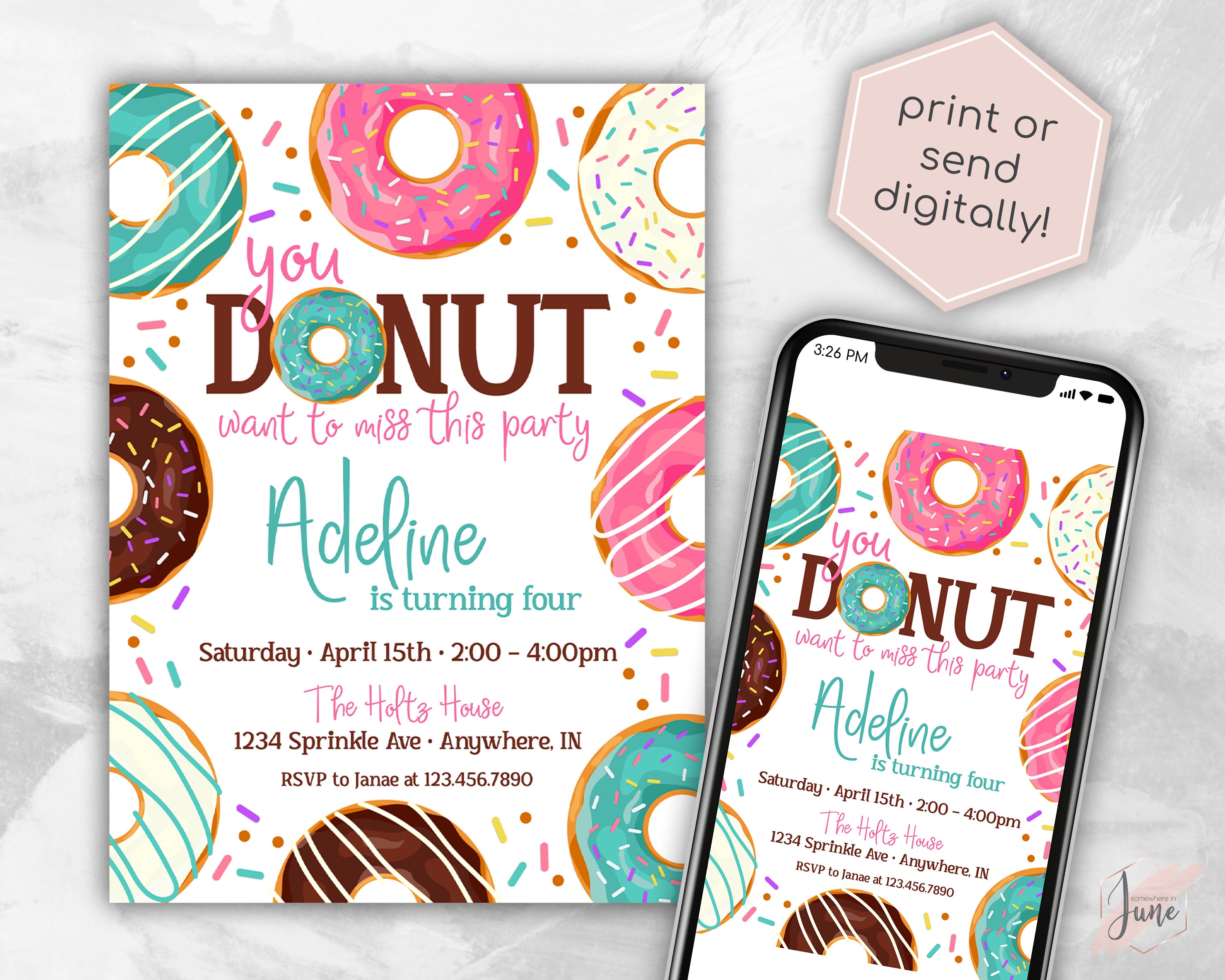 Donut Party Invitation EDITABLE, Any Age Birthday, Donut Miss This ...