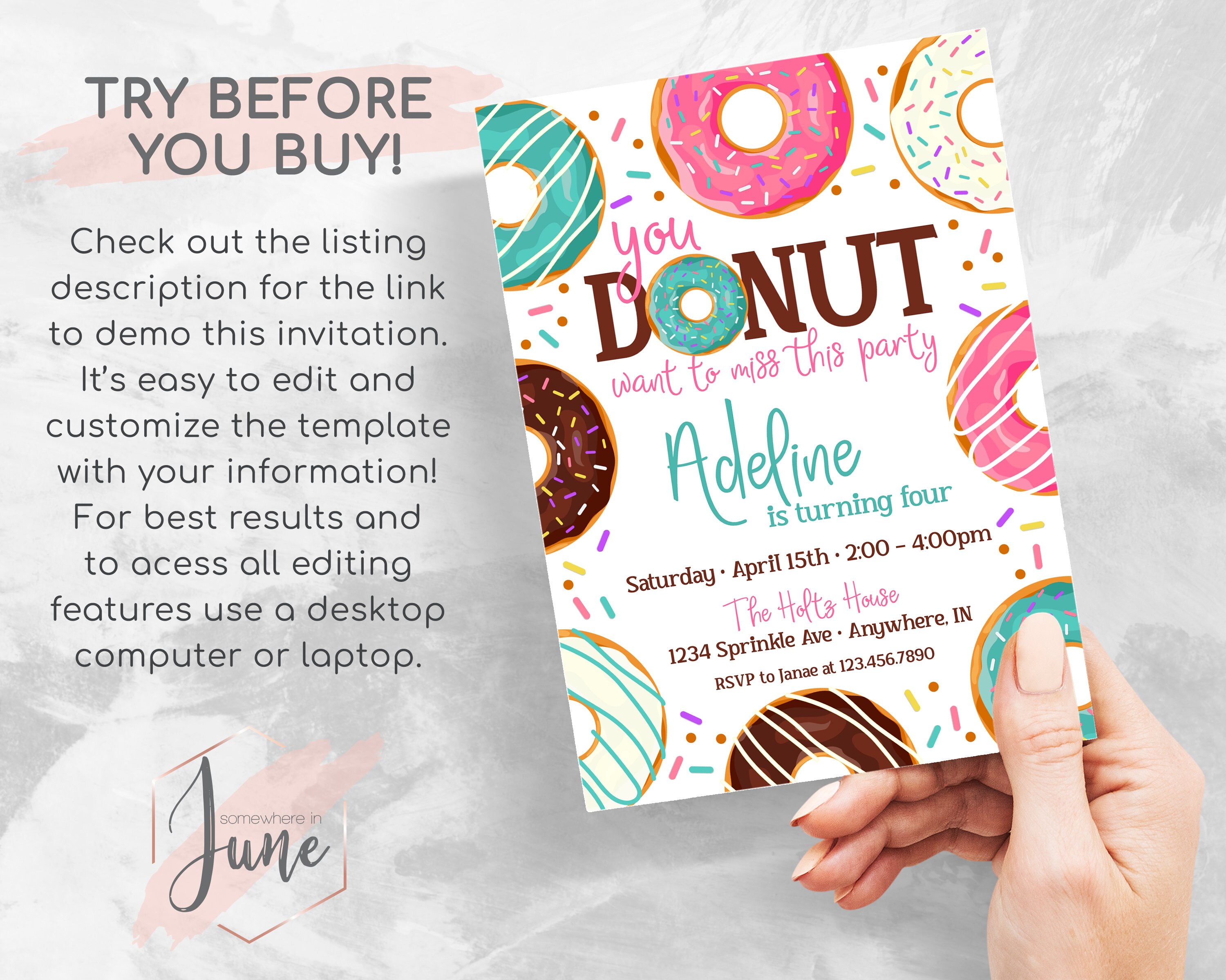 Donut Party Invitation EDITABLE, Any Age Birthday, Donut Miss This ...