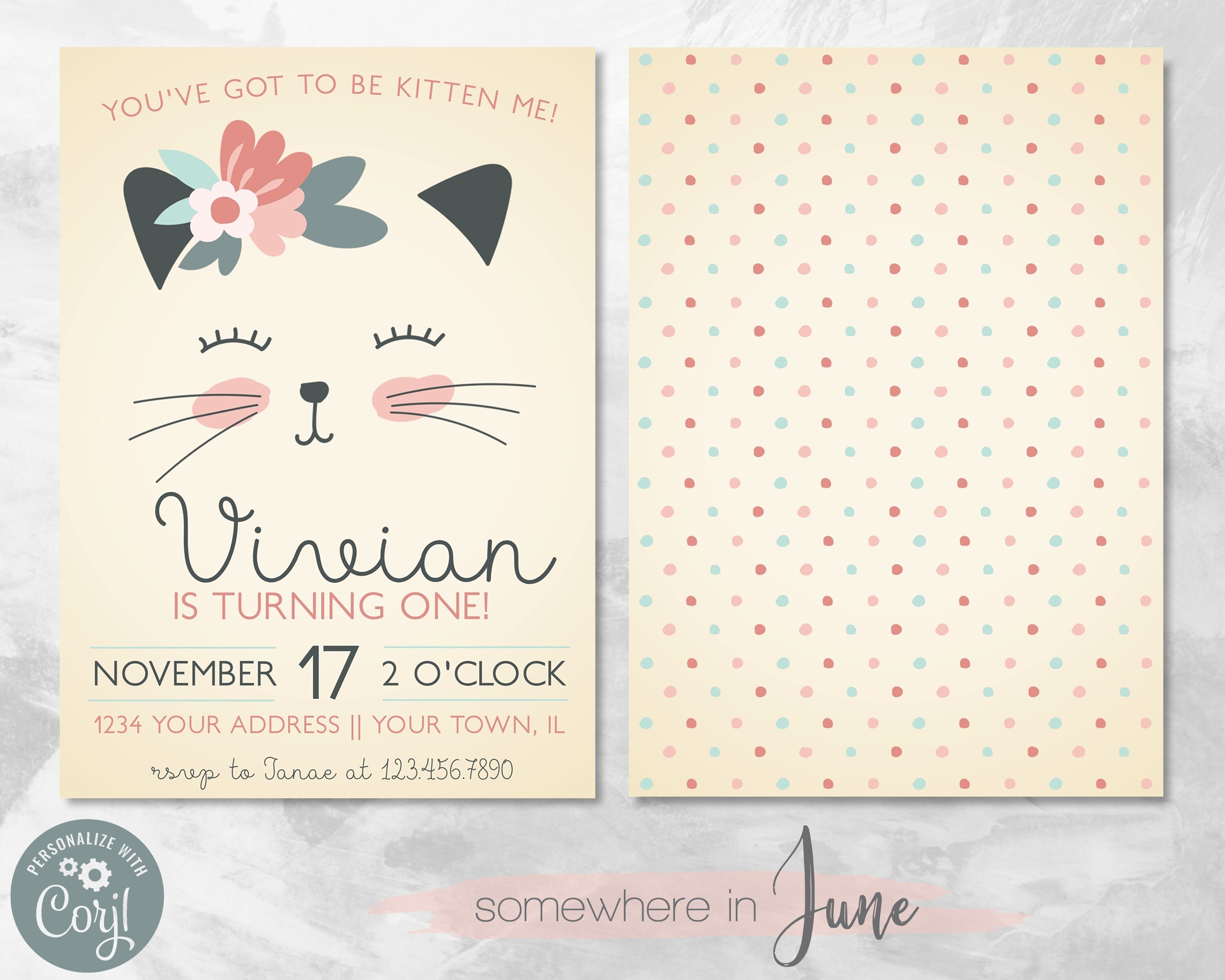 Kitten Invitation EDITABLE, Kitten Birthday Invitation, Kitten Birthday ...