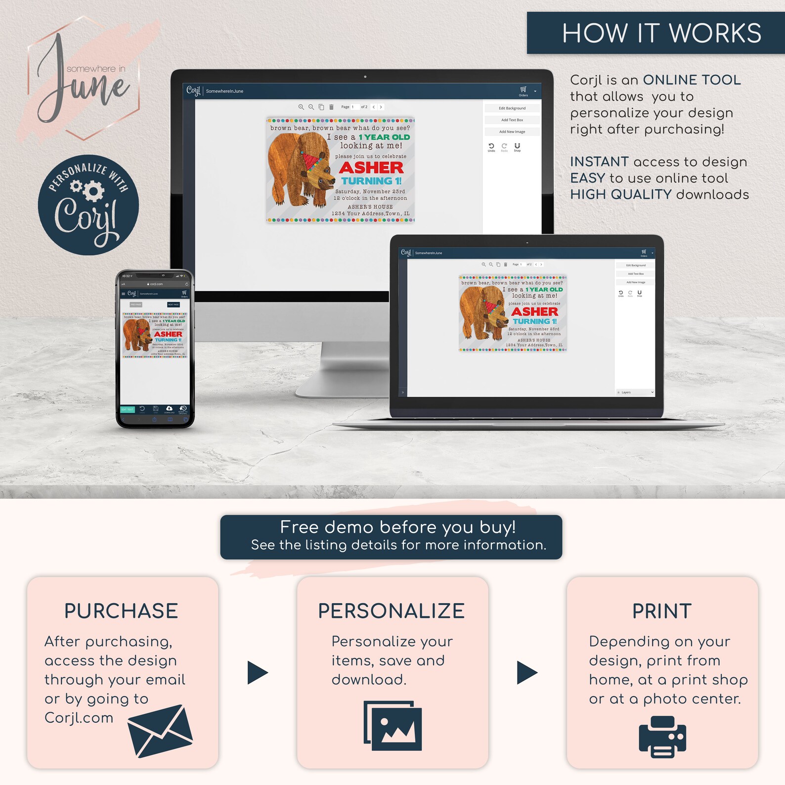 Brown Bear Brown Bear Invitation EDITABLE, Bear Birthday Invitation ...